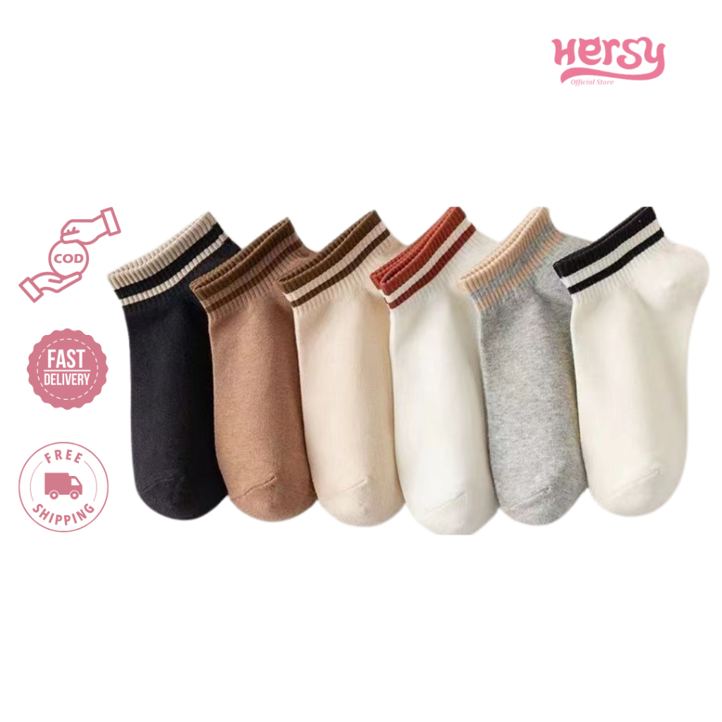 Jual HERSY- Kaos Kaki Garis Korea Panjang Betis Warna Cewek Cowok COD ...