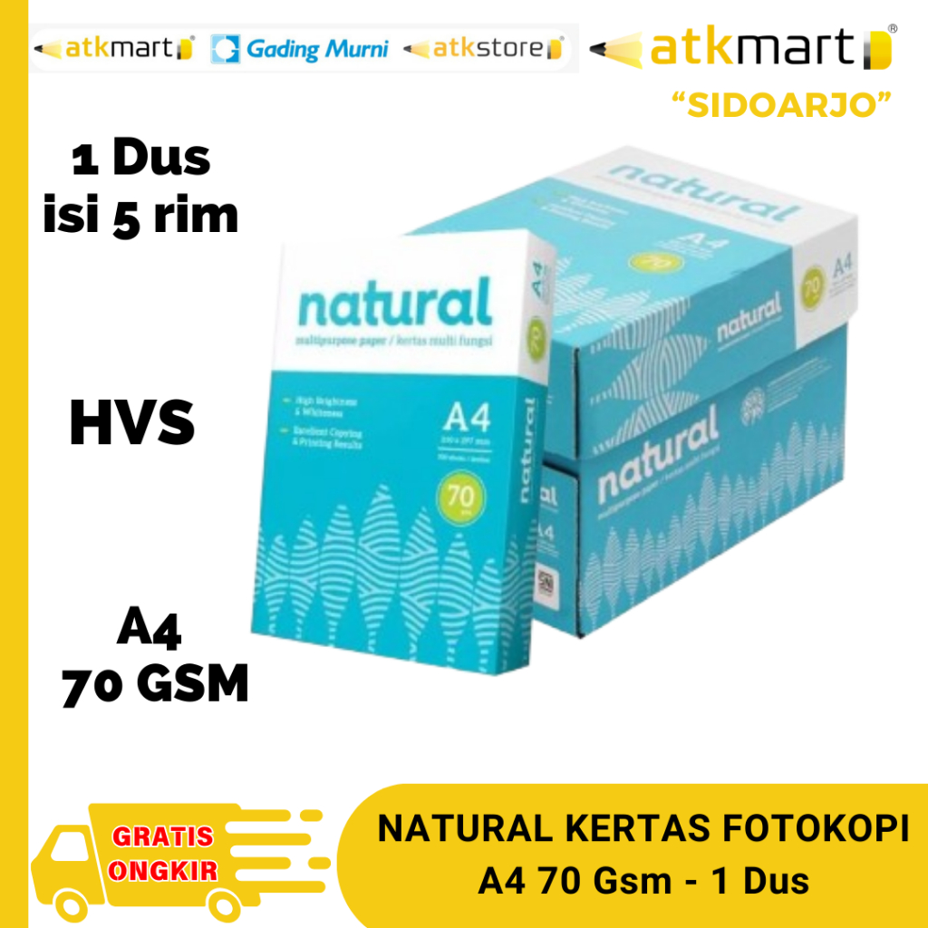Jual (Bisa instant) Natural Kertas HVS A4 70 GSM ISI 5 RIM / Kertas Print - 1 Dus | Shopee Indonesia