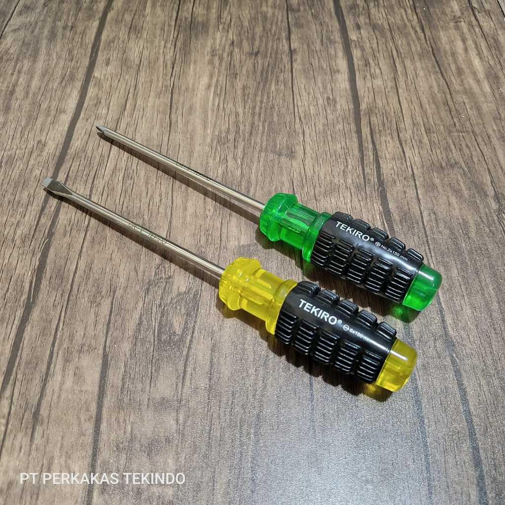 Jual Obeng Tekiro Gagang Karet Plus ( + ) Minus ( - ) Hijau Kuning ...