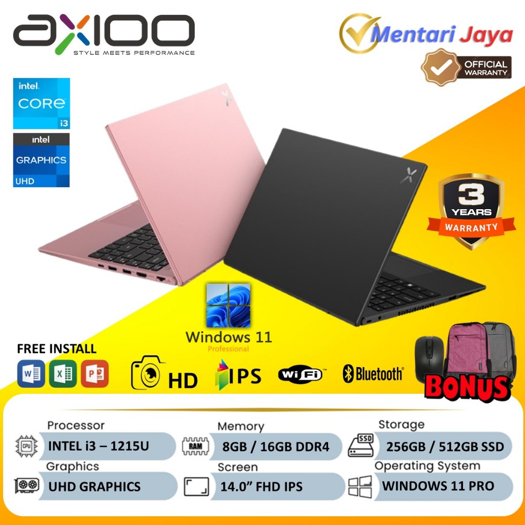 Jual Laptop Pink RoseGold Axioo MyBook Z6 Intel i3 1215U 16GB 512GB Full HD IPS Win11 Home ...