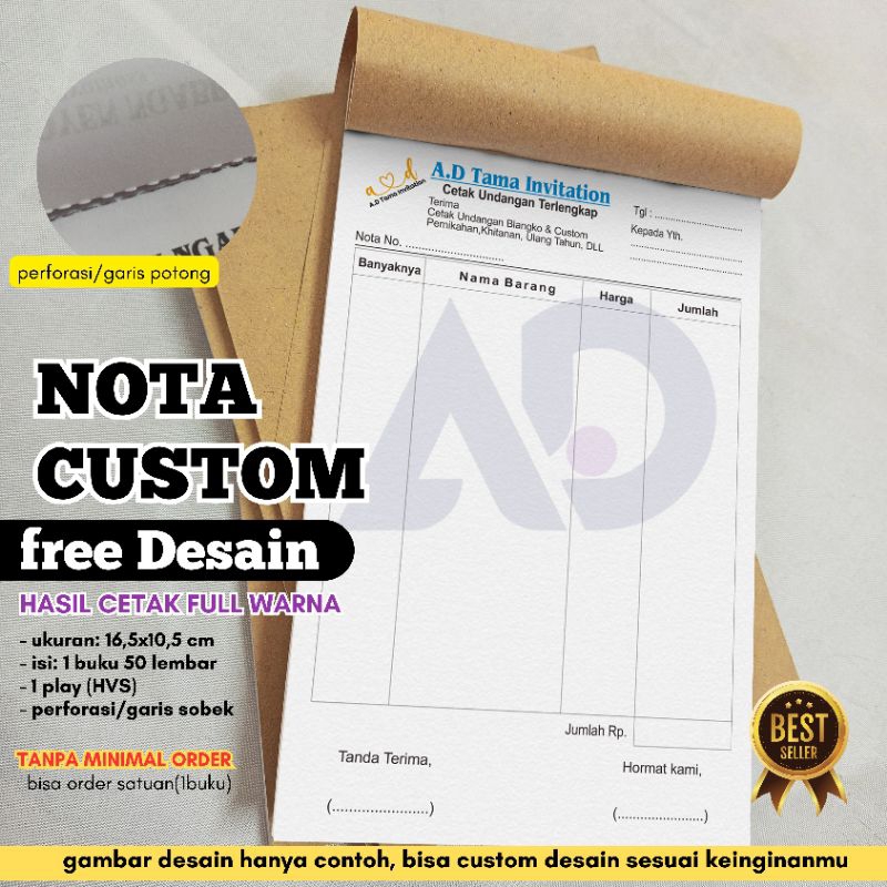 Jual Cetak Buku Nota Satuan / kwitansi / satuan / free desain ukuran 1/ ...