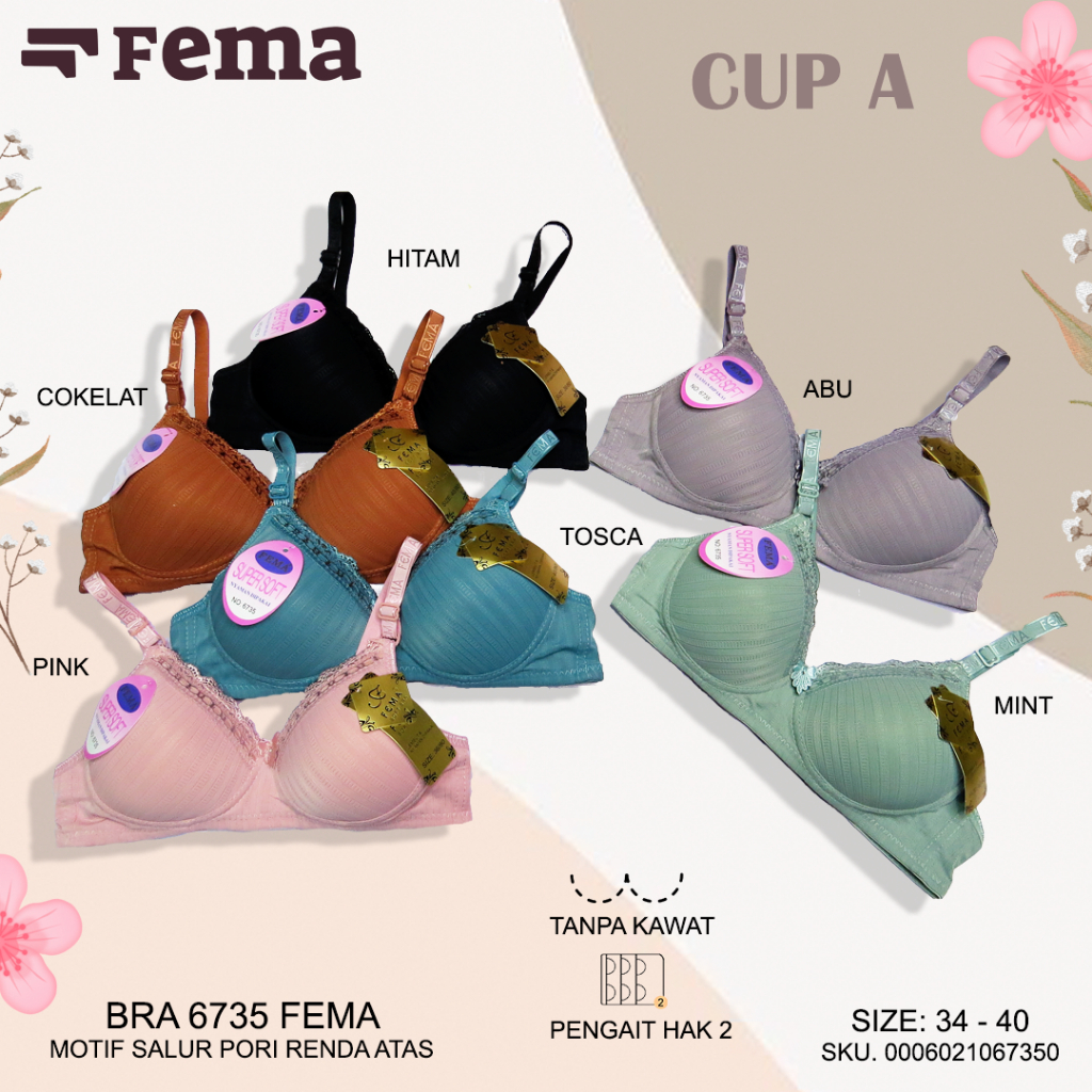 Jual FEMA Official Shop Ecer 1 Pcs BH Bra 2134/6735 Renda Atas Tanpa ...