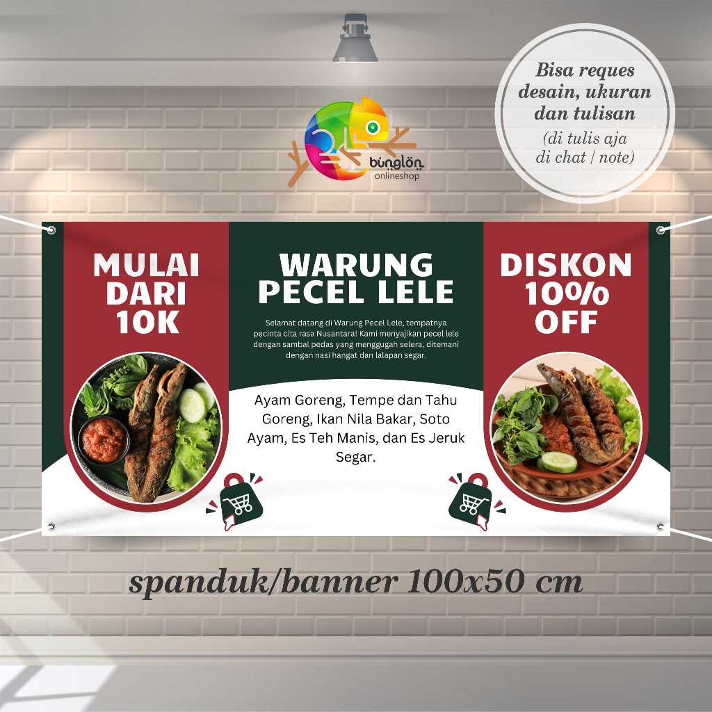 Jual Cetak Spanduk Banner Merah Dan Hijau Modern Warung Pecel Lele ...