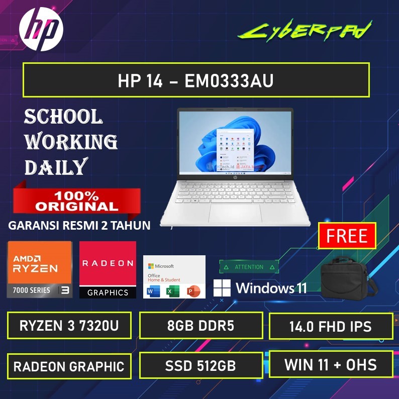 Jual HP Laptop 14-em0333AU AMD Ryzen 3 7320U - 8GB 512GB - 14.0" FHD ...