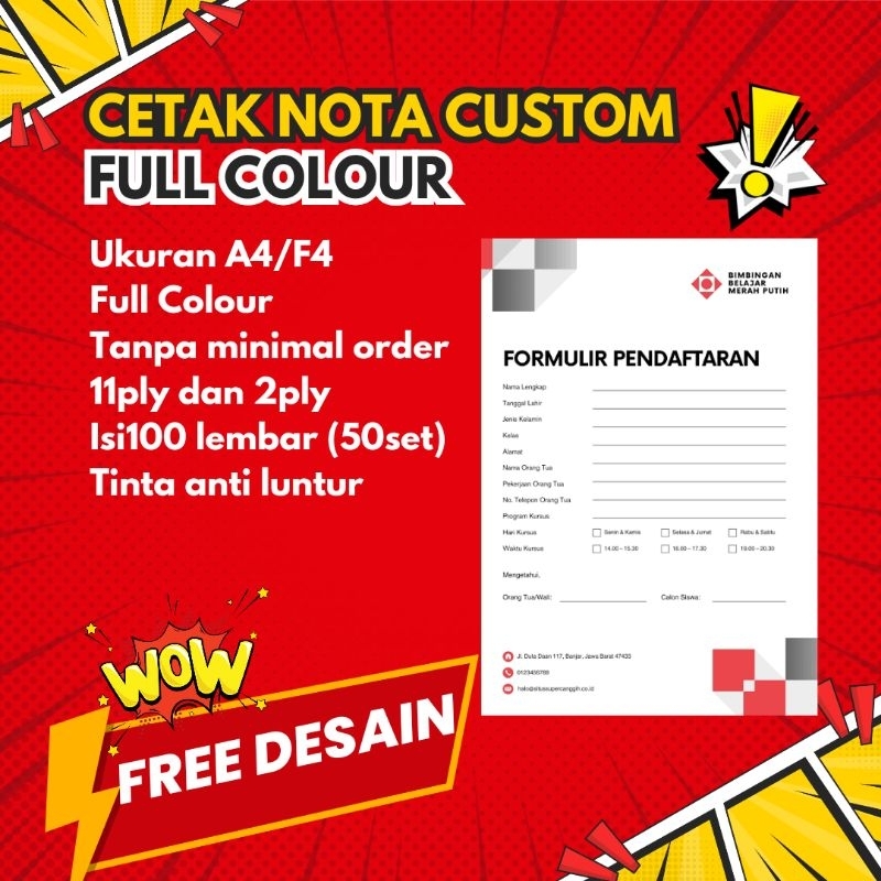 Jual [100lembar]NOTA CUSTOM FULL COLOUR A4/F4 | Shopee Indonesia