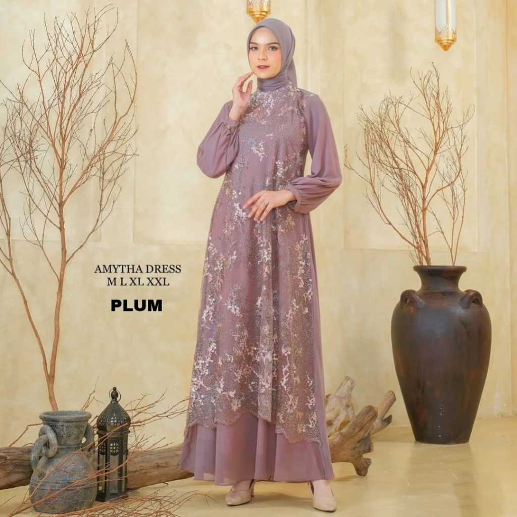 Jual Amytha Dress / Baju kondangan wanita kekinian / Gamis pesta mewah elegan / Baju gamis ...