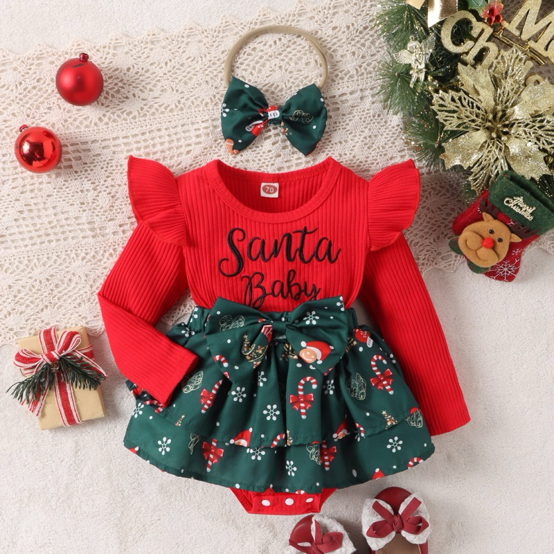 Jual [0-2th] BAJU NATAL ANAK CHRISTMAS ROMPER JUMPER DENGAN BANDO SANTA ...
