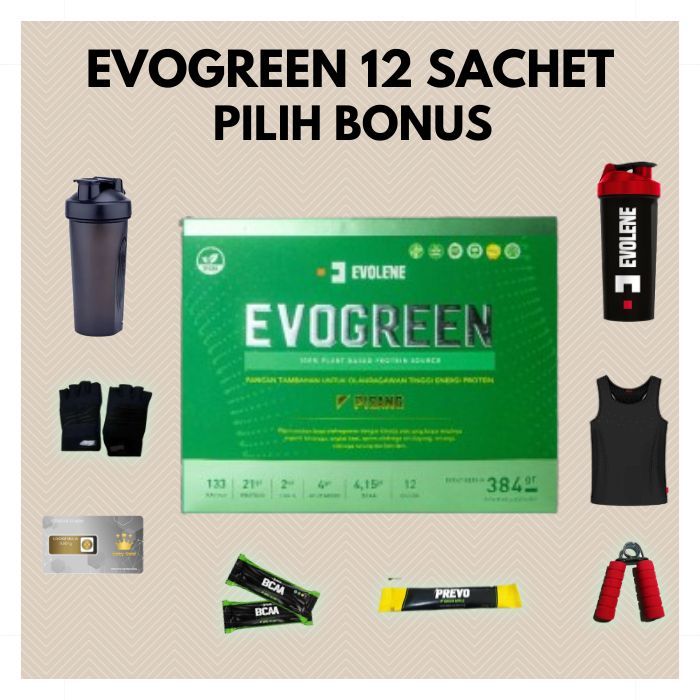 Jual EVOGREEN 12 SERVING BPOM BY EVOLENE EVO GREEN VEGAN PROTEIN EVOLEN ...