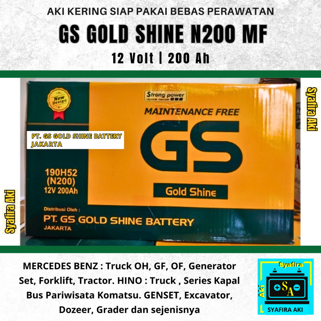 Jual Aki kering GS MF N200 Aki untuk Dump Truck, Excavator, Genset 200Ah | Shopee Indonesia