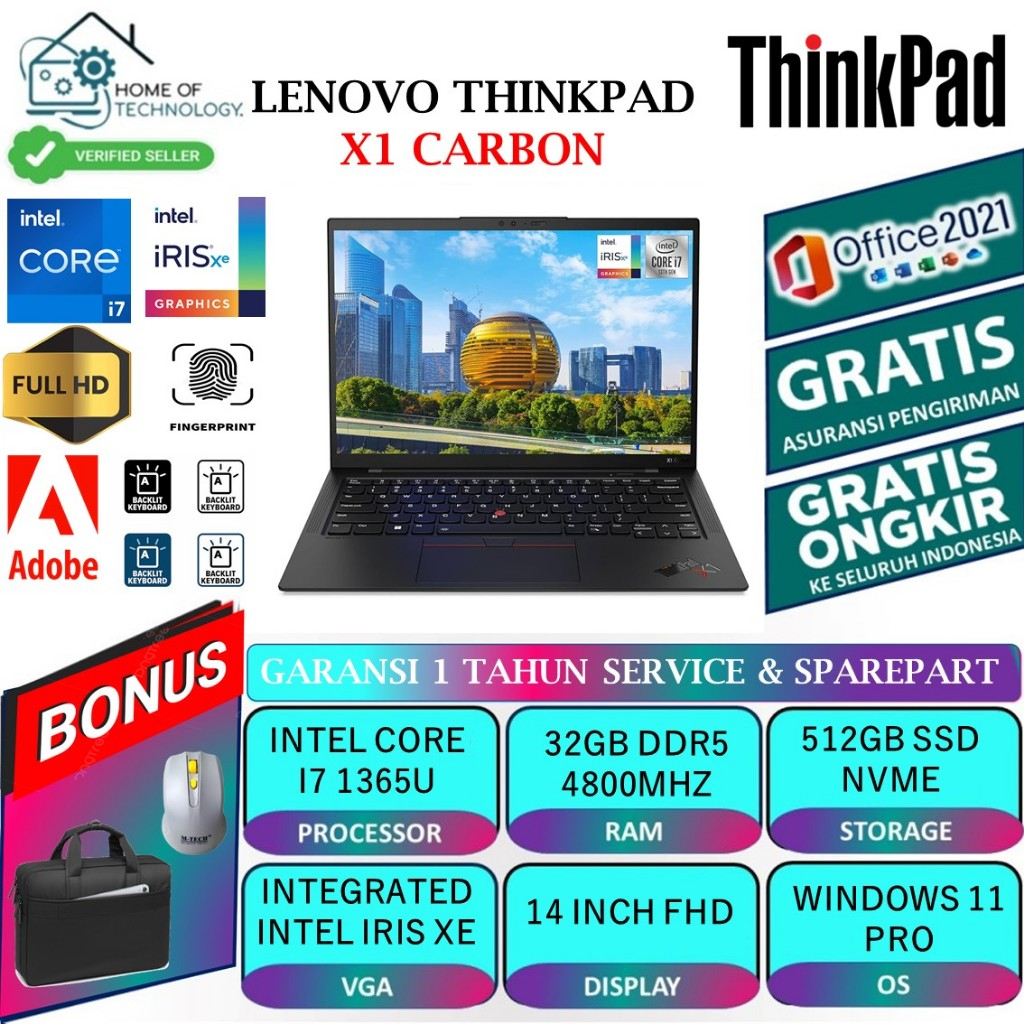 Jual laptop thinkpad X1 CARBON INTEL VPRO I7 1365U RAM 32GB DDR5 1TB ...