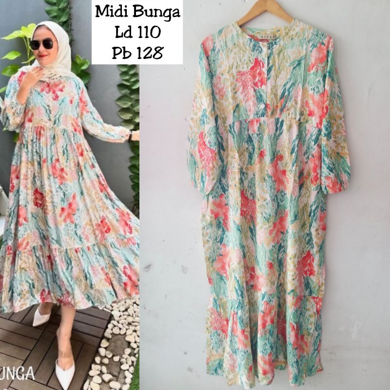 Jual MIDI DRESS BUNGA // BEST SELLER // MIDI VIRAL // DRESS KOREA ...