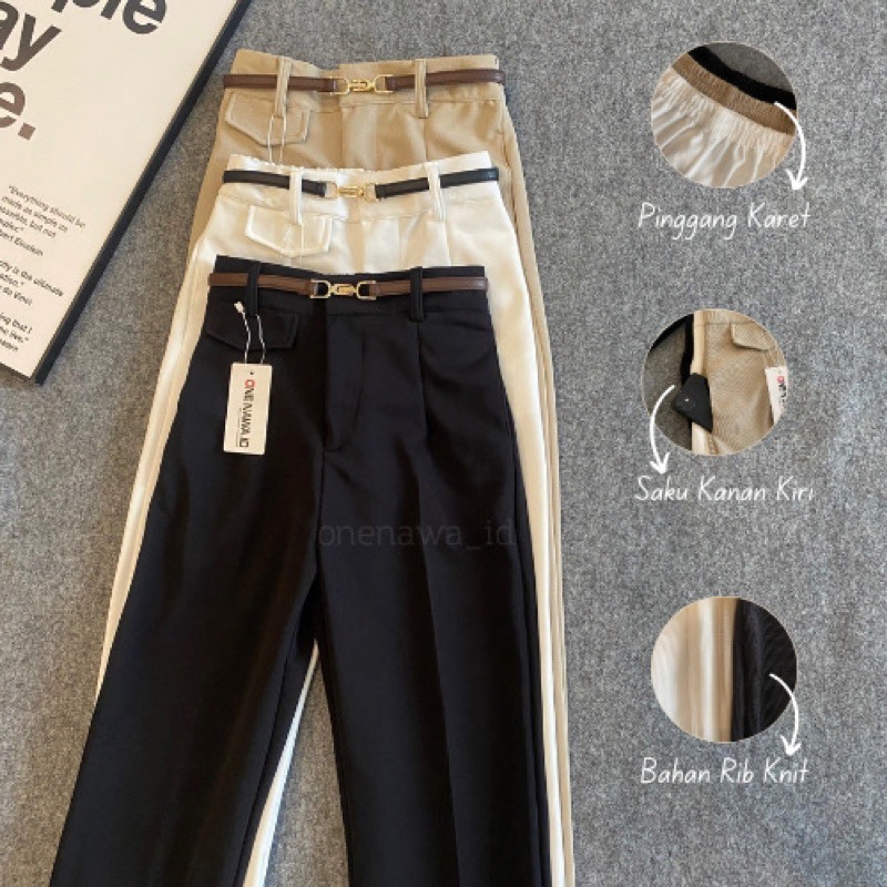 Jual VELICIA | ORO Pants Knit | Highwaist Cullote Pants - Hitam & Ivory / Celana Panjang Korean ...