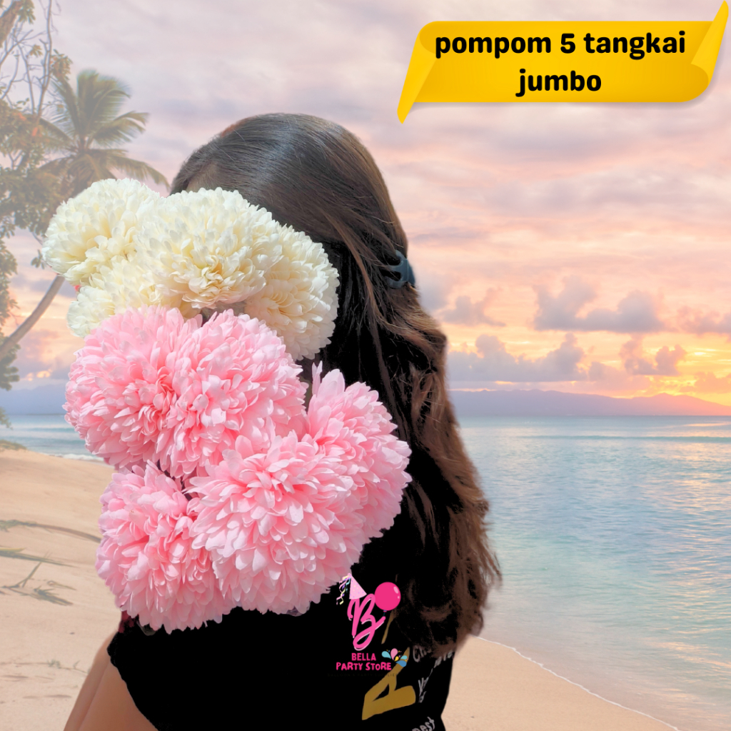Jual 5 tangkai bunga jumbo artificial pom mum seruni dandelion krisan ...
