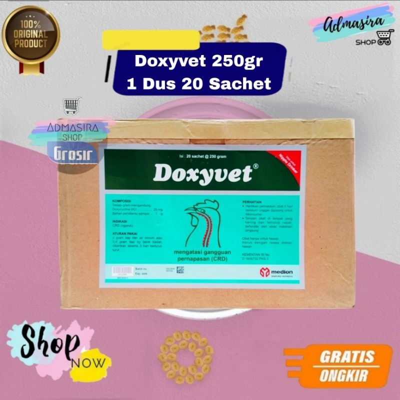 Jual DOXYVET 250 gram 1 Dus isi 20 Sachet Medion Obat CRD Box 250gram ...