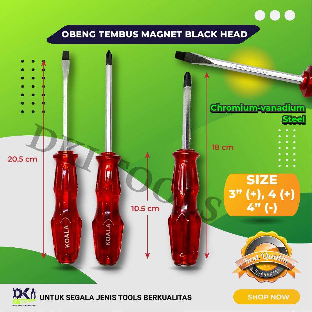 Jual KOALA Obeng Tembus Magnet Black Head Square Pole 3" Dan 4" Inch ...