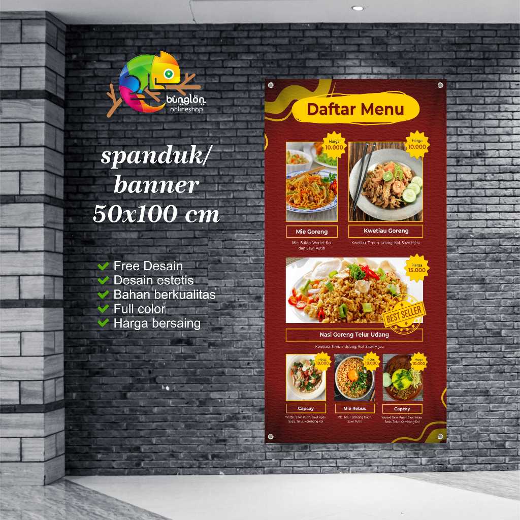 Jual Cetak Spanduk Banner Kuning dan Merah Estetik Simpel Daftar Menu ...