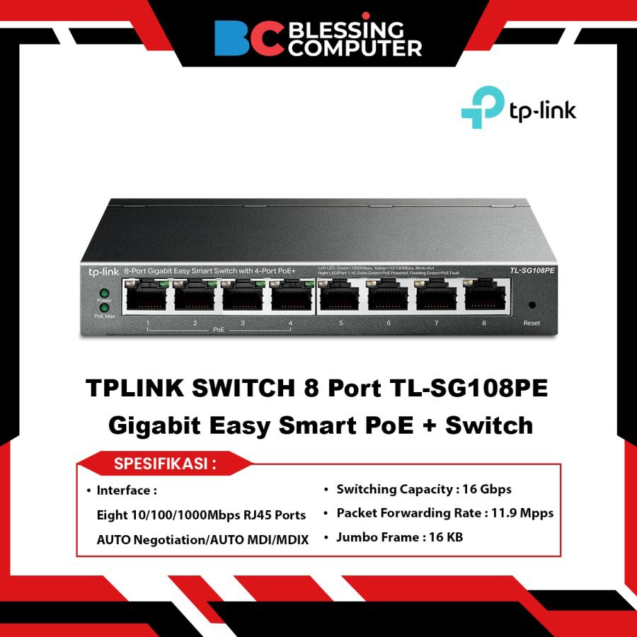 Jual TPLINK SWITCH 8 Port TL-SG108PE Gigabit Easy Smart PoE + Switch ...