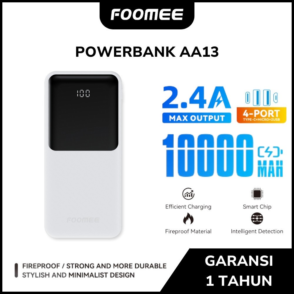 Jual Powerbank Foomee AA13 10000 mAh 2.4A Quick Charging 4 Port - Putih | Shopee Indonesia