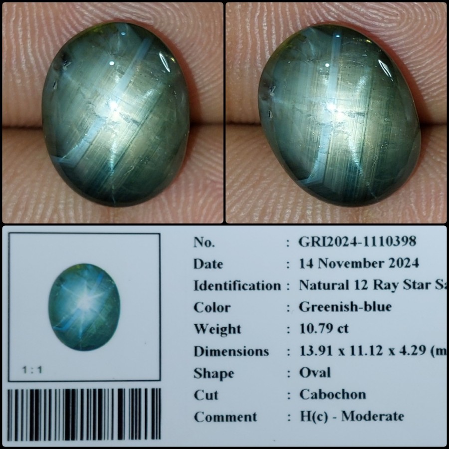 Jual Natural 12 Ray Star Sapphire Greenish Blue Color Antiq Gems Batu ...