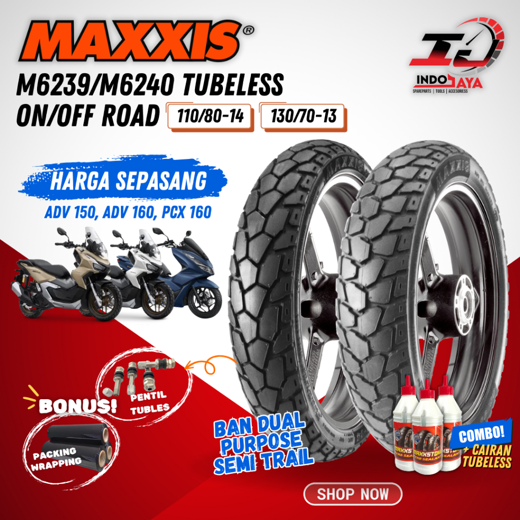 Jual (PAKET SEPASANG) BAN MAXXIS TUBELESS M6239 / M6240 (110/80-14 ...