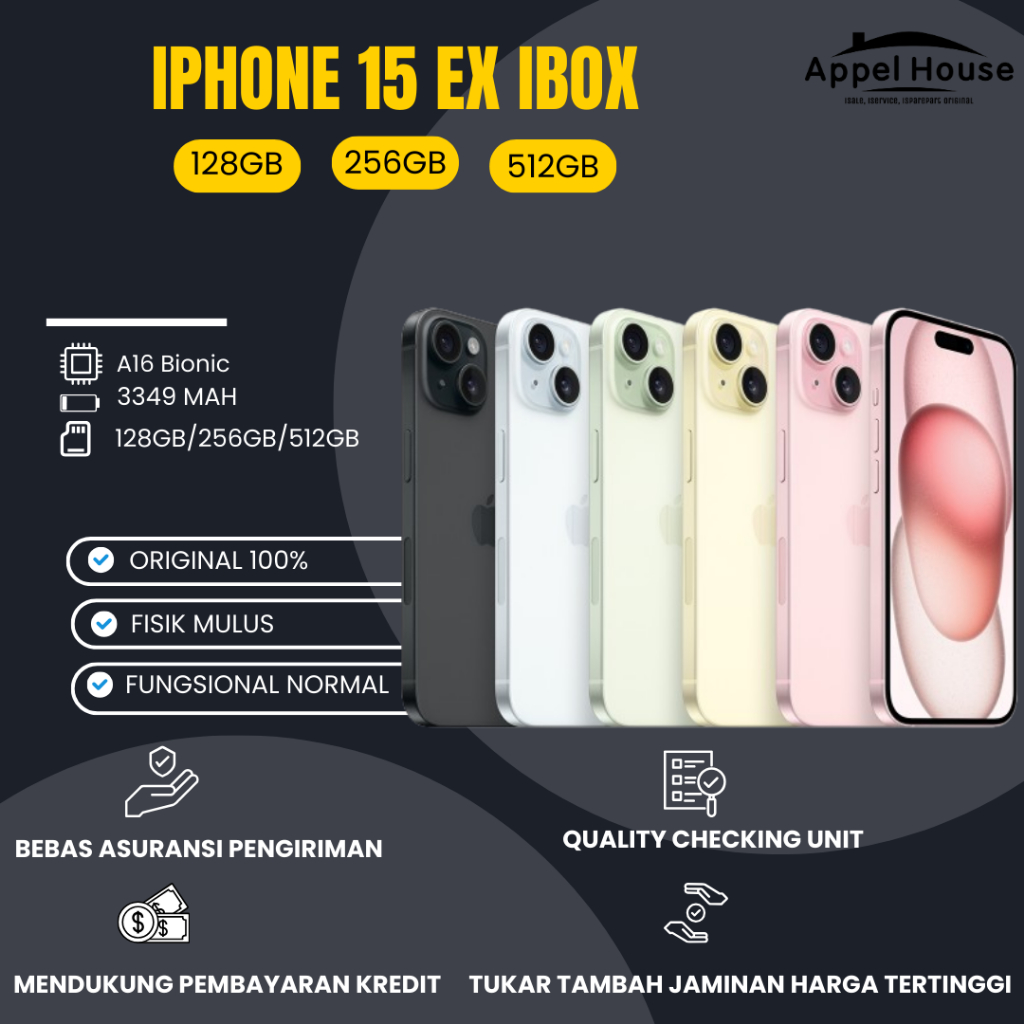 Jual IPHONE 15 128GB/256GB/512GB SECOND ORIGINAL GARANSI RESMI EX IBOX | Shopee Indonesia