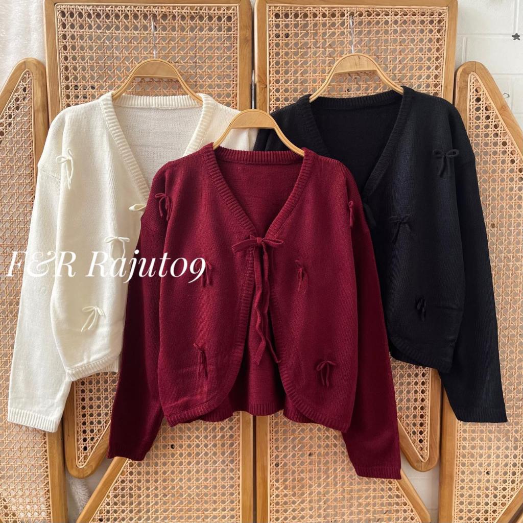 Jual F&R Eliza Outfit Cardigan Crop Motif Tali Pita Atasan Rajut Wanita Outer Simple Premium ...