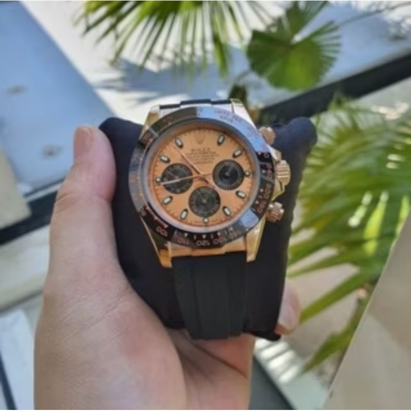 Jual ROLEX DAYTONA PANDA RUBBER BLACK ROSEGOLD | Shopee Indonesia