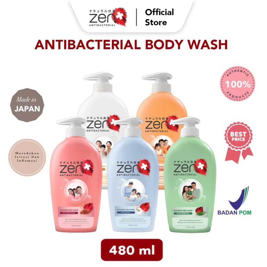 Jual ZEN BODYWASH ANTIBACTERIAL JAPANESE RED SHISO PUMP 480ML | Shopee ...