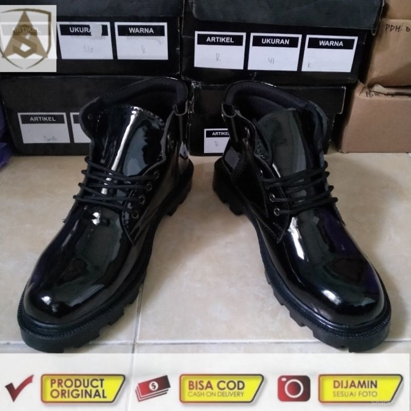Jual [Aman STORE.ID]Sepatu PDH Tinggi Tali & Resleting Hitam Kilap ...