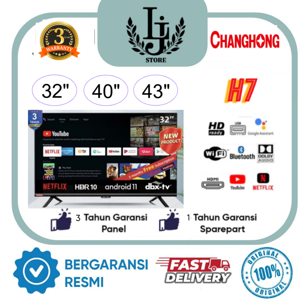 Jual TV LED Changhong 32H7 / 40H7 / 43H7 TV Android Changhong LED Changhong Android TV | Shopee ...