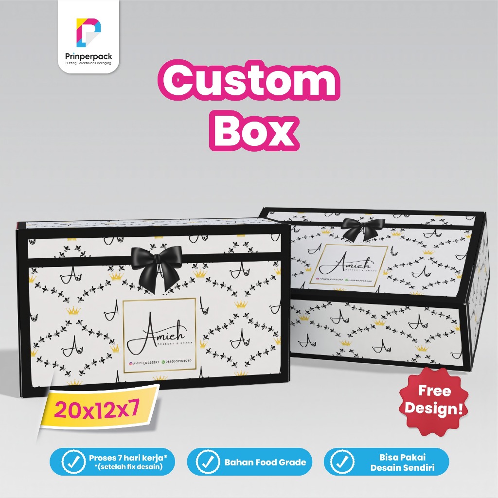 Jual Snack box cetak pakai logo sendiri ukuran 20x12x7 cm/branding ...