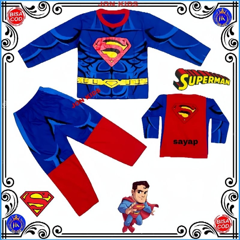 Jual SETELAN BAJU SUPERMAN SAYAP LENGAN PANJANG/BUAT USIA 1-10 TAHUN ...