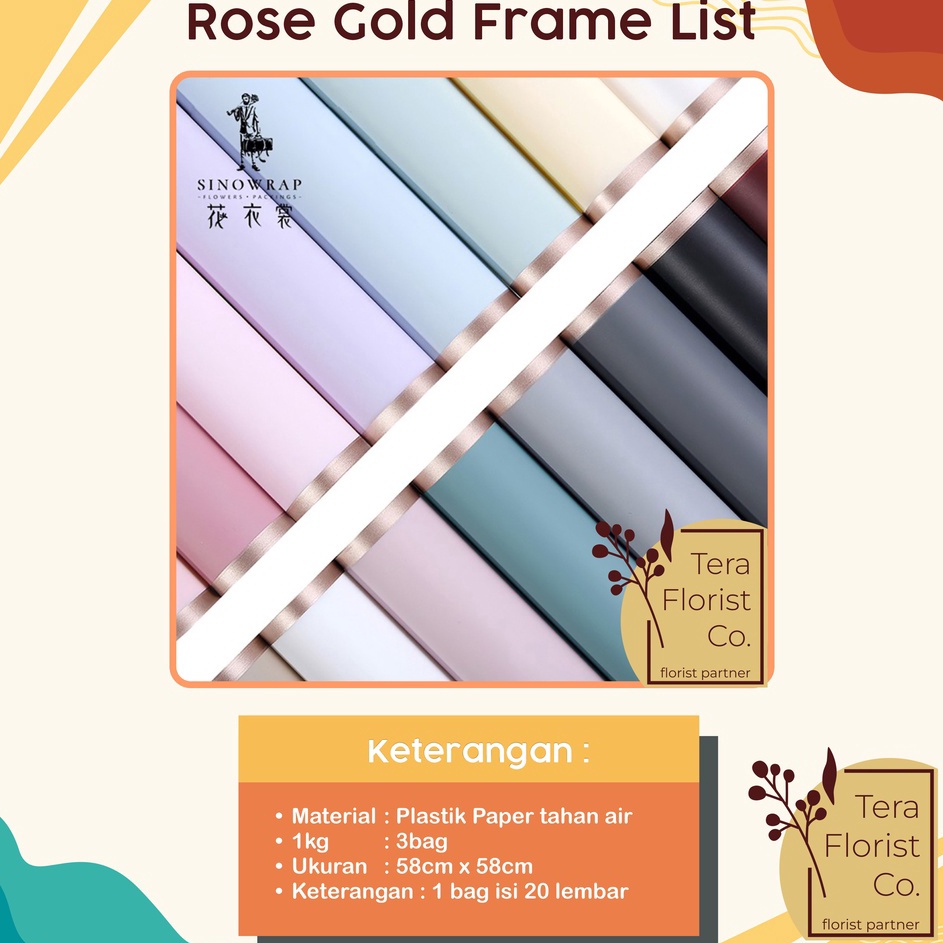 Jual Produk Laris 2 Lembar Cellophane Rose Gold Frame List Kertas Bunga ...
