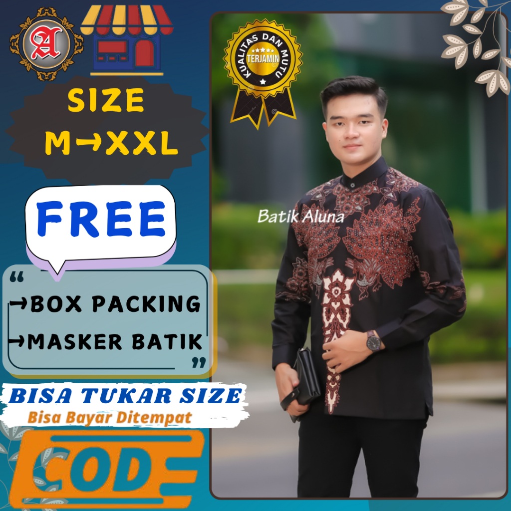 Jual Baju Koko Muslim Batik Pria Dewasa Lengan Panjang Premium Full ...