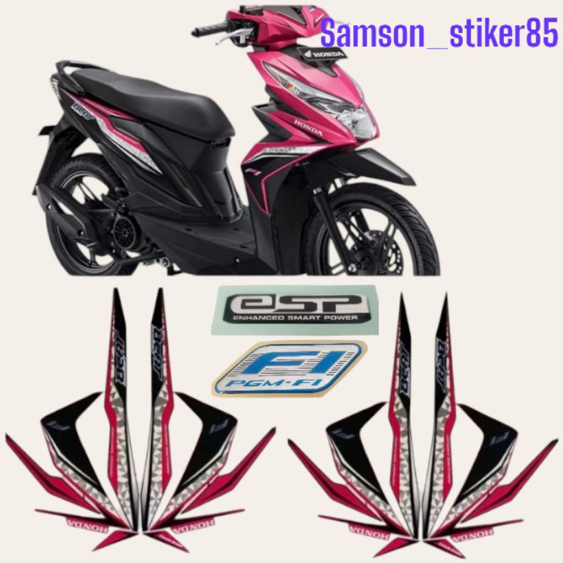 Jual stiker striping honda beat fi esp iss idling 2016 2017 hitam pink ...