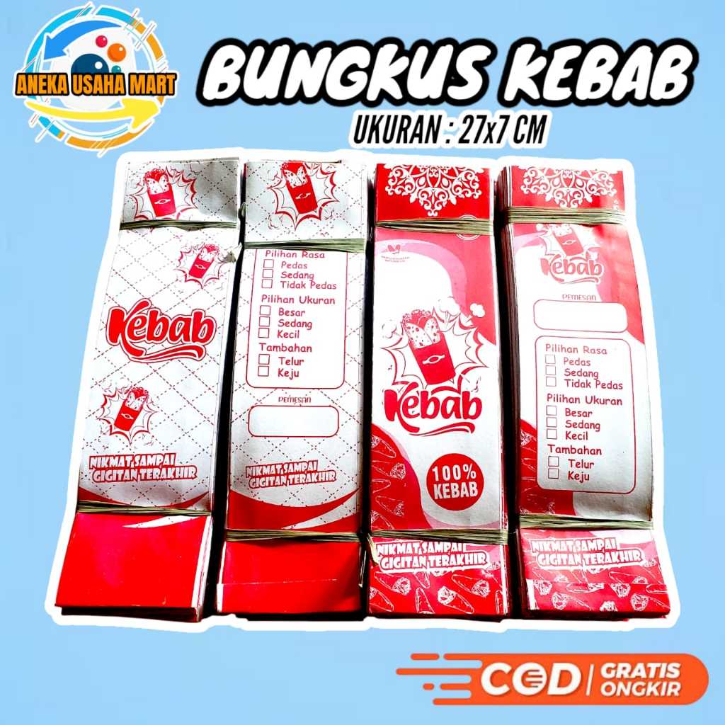 Jual 100 Pcs Kemasan Bungkus Kebab Paper Craft Merah 27x7 cm | Shopee ...