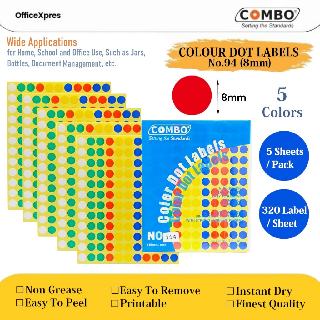 Jual Colour Dot Labels NO.97 (8mm) / Colour Dot Labels No.114 (13mm ...