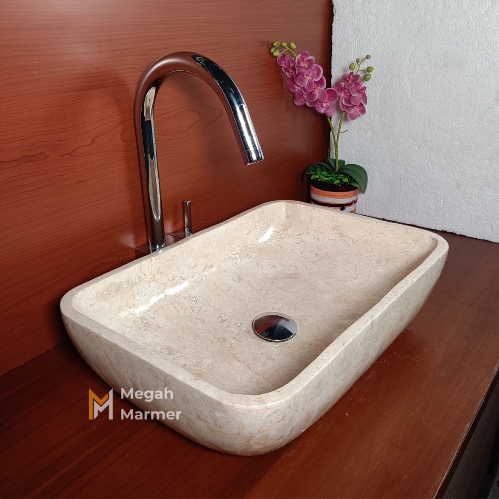 Jual Megah Marmer | Wastafel Marmer Bentuk Persegi Panjang Cream Ukuran ...