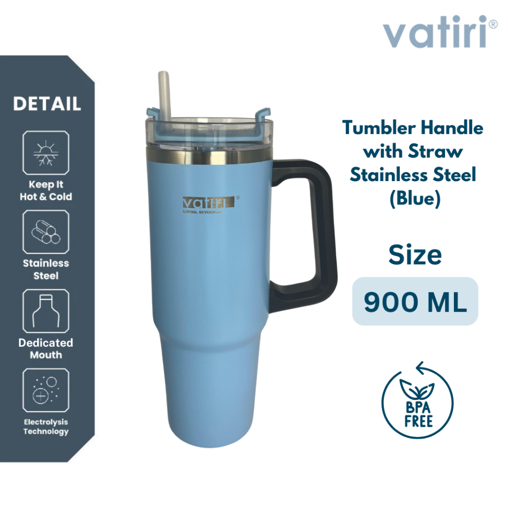 Jual Vatiri Tumbler Handle Botol Minum Stainless Steel (Biru) 900ml ...