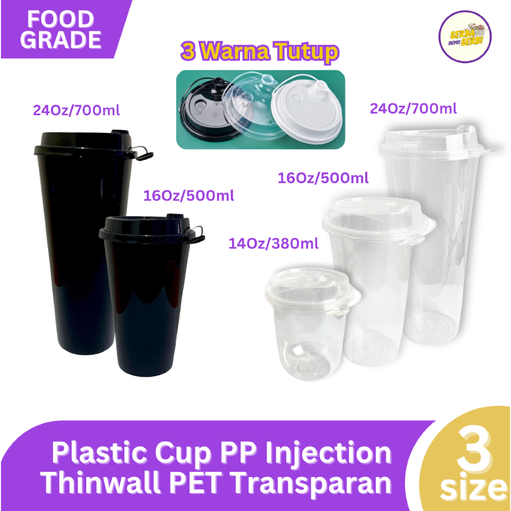 Jual Gelas Plastik Boba Plastic Cup PP Injection Tebal Foodgrade 14Oz 16Oz 24Oz 380 500 700 ml ...