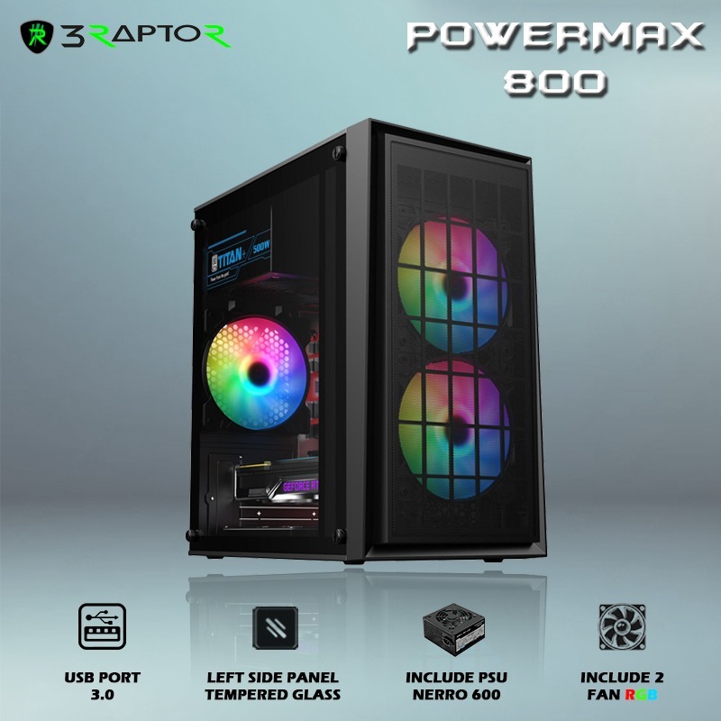 Jual Casing Gaming/PC/Office RAPTOR POWERMAX 800 - with PSU NERRO-600 ...