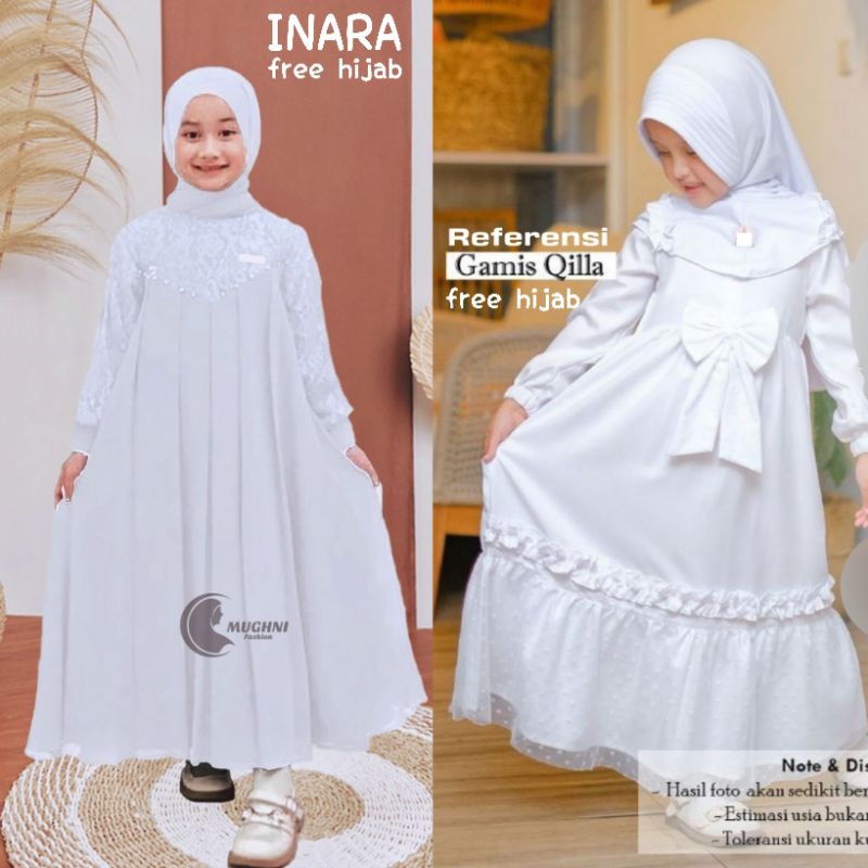Jual INARA Set Gamis Anak Perempuan Putih 1-13 Tahun (Bisa couple) Baju ...