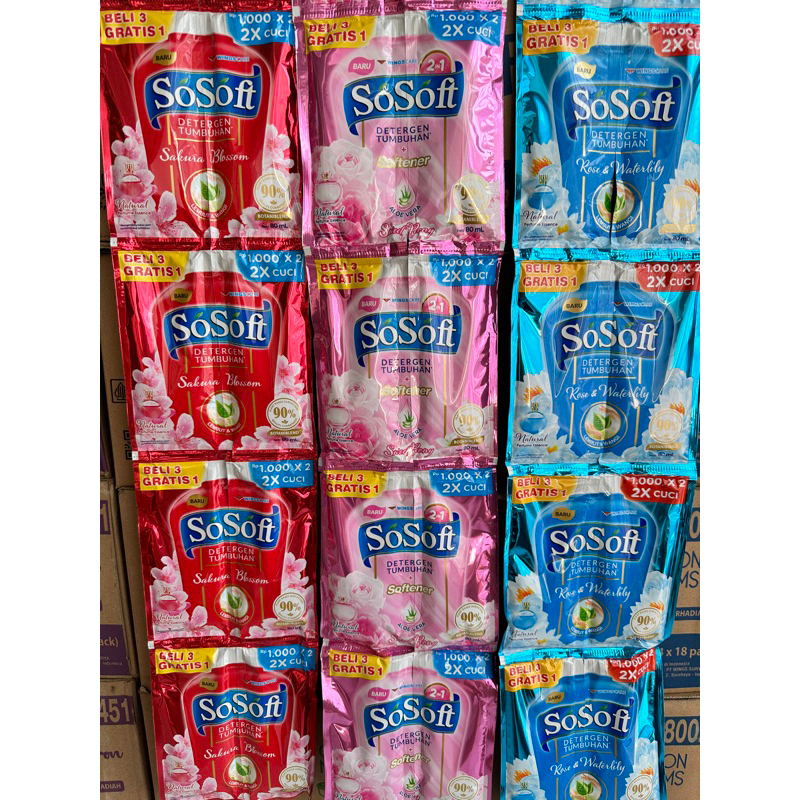 Jual So soft detergen cair renteng isi 16sachet/double sachet ( 8 rtg x ...