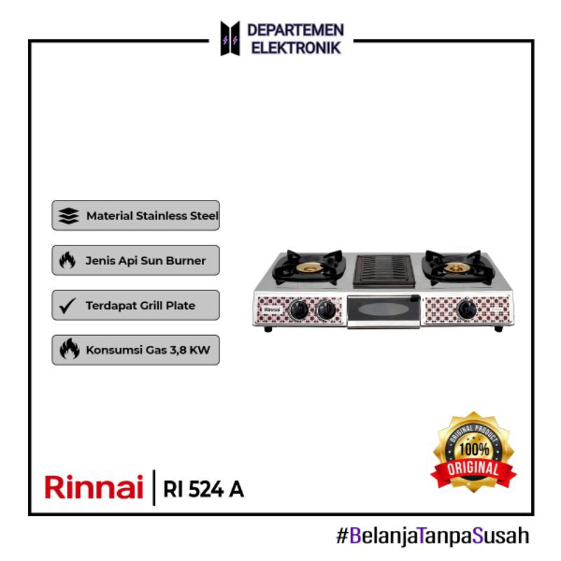 Jual RINNAI KOMPOR GAS 2 TUNGKU + GRILL PAN SERIES RI 524 A | Shopee ...