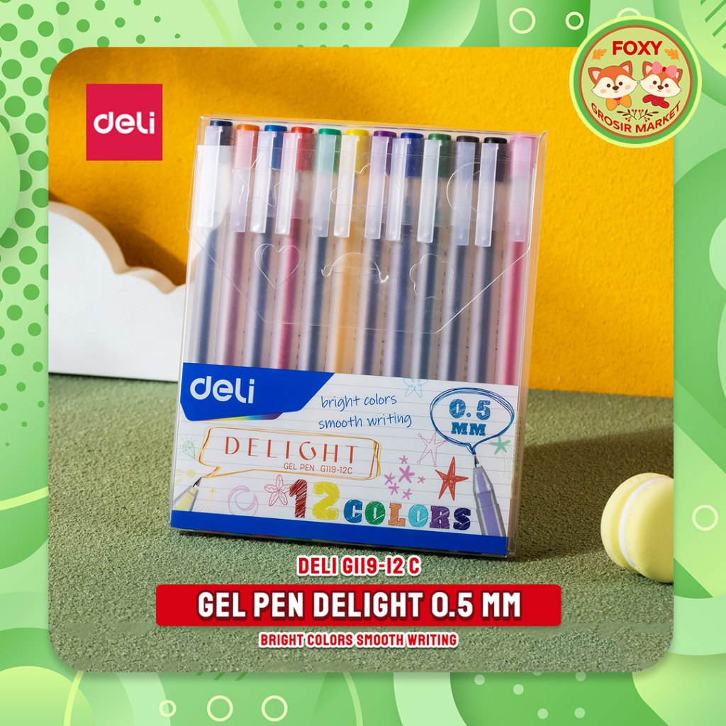 Jual Gel Pen Deli SET 12 Warna / Deli School Pulpen Gel 0.5 mm 12 Warna ...