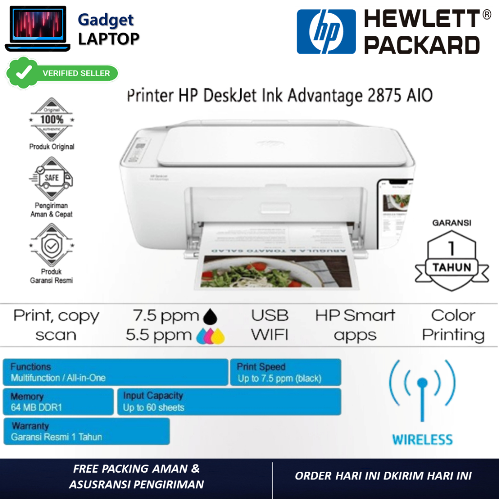 Jual HP DESKJET INK ADVANTAGE 2875 ALL IN ONE PRINTER WIRELESS - GARANSI 1 TAHUN | Shopee Indonesia