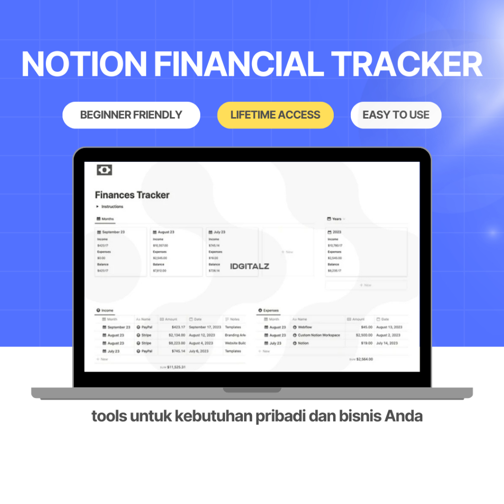 Jual LifeTime Template Notion Finance Tracker - Tools Laporan dan Manajemen Keuangan Pribadi ...
