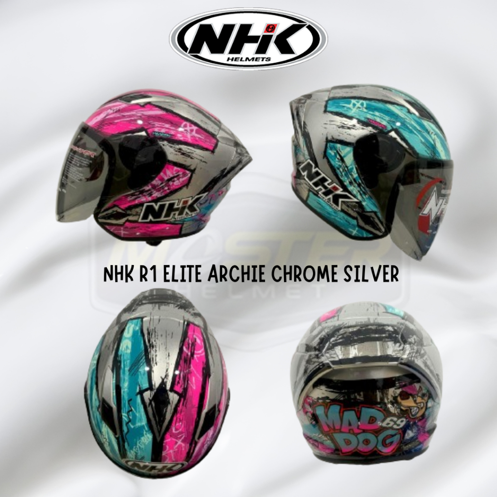 Jual NHK R1 ELITE RIDER REPLIKA ARCHIE CHROME SILVER ORIGINAL | HELM MOTOR HALF FACE R ONE ELIT ...