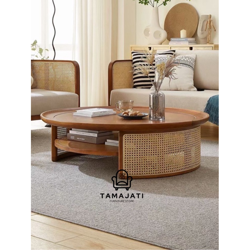Jual coffe table kayu jati combinasi rotan alami | Shopee Indonesia
