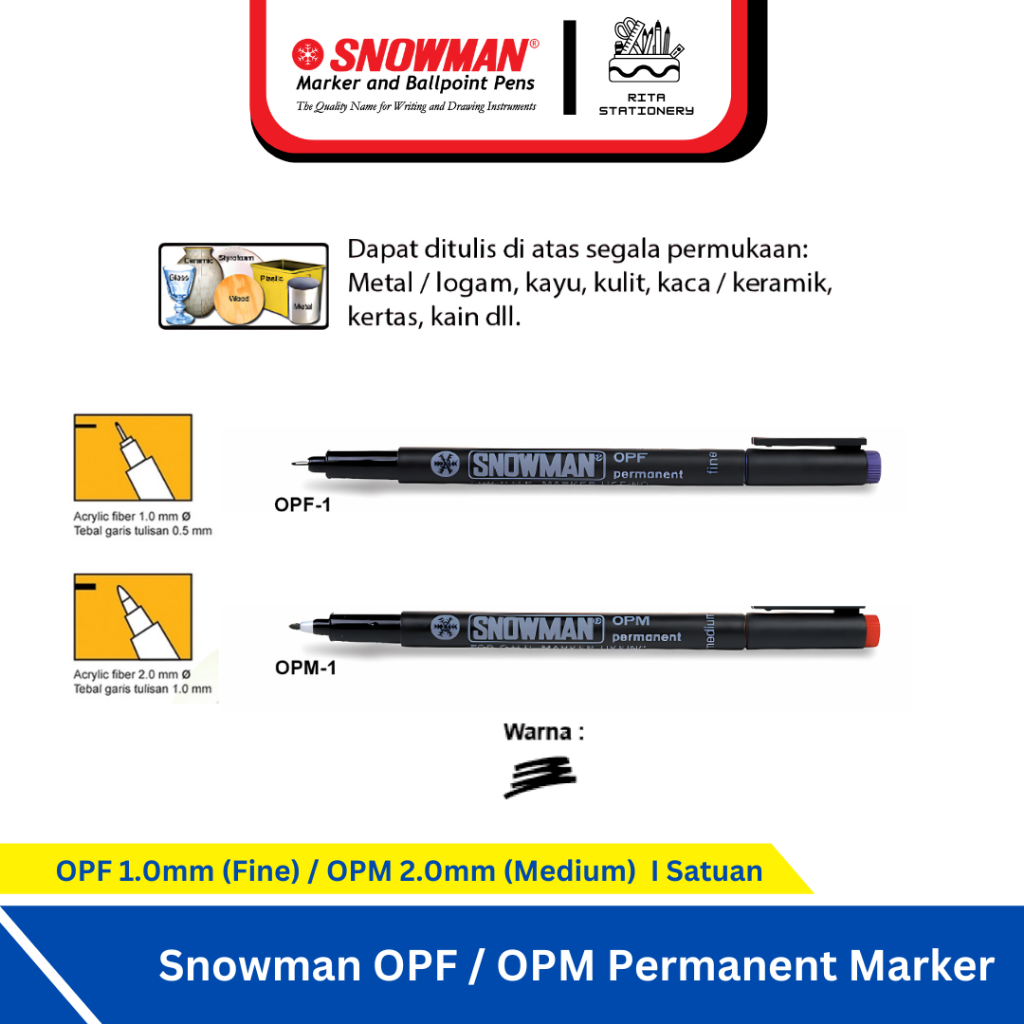 Jual Spidol Permanent Snowman Tipe OPM / OPF Drawing Pen Marker OHP HItam - Satuan | Shopee ...